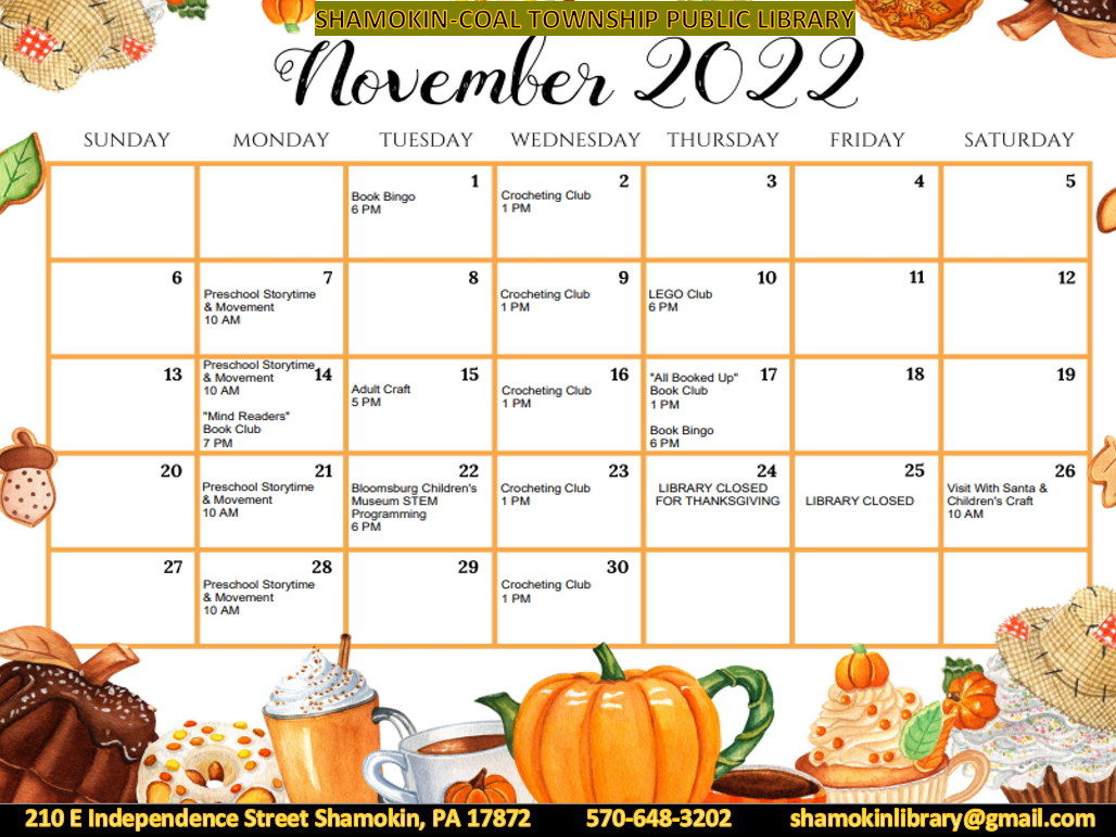 November 2022 Events Calendar – Shamokin-Coal Township Public Library