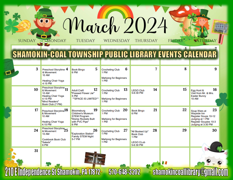 March 2024 Events Calendar – Shamokin-Coal Township Public Library