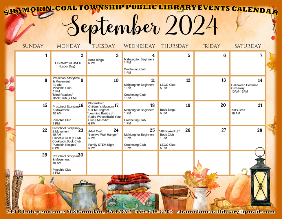 September 2024 Library Events Calendar – Shamokin-Coal Township Public ...