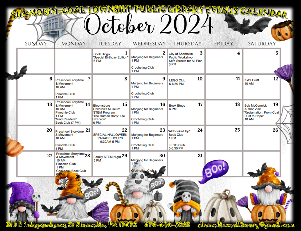 October 2024 Library Events Calendar – Shamokin-Coal Township Public ...