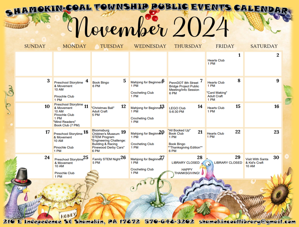 November 2024 Library Events Calendar – Shamokin-Coal Township Public ...