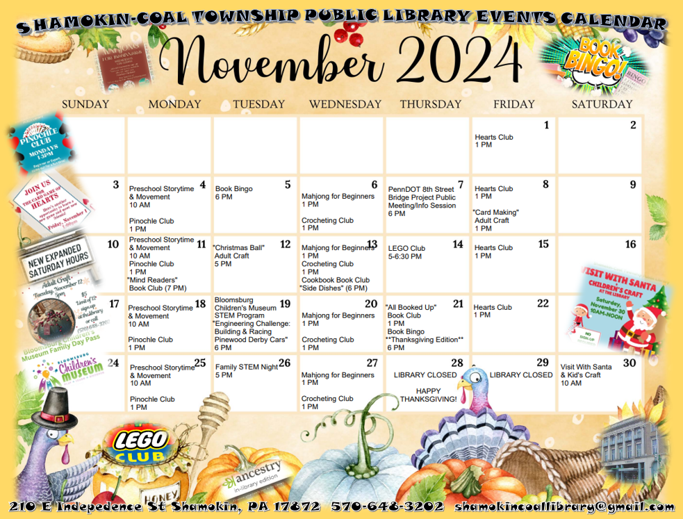 Updated November 2024 Library Events Calendar – Shamokin-Coal Township ...